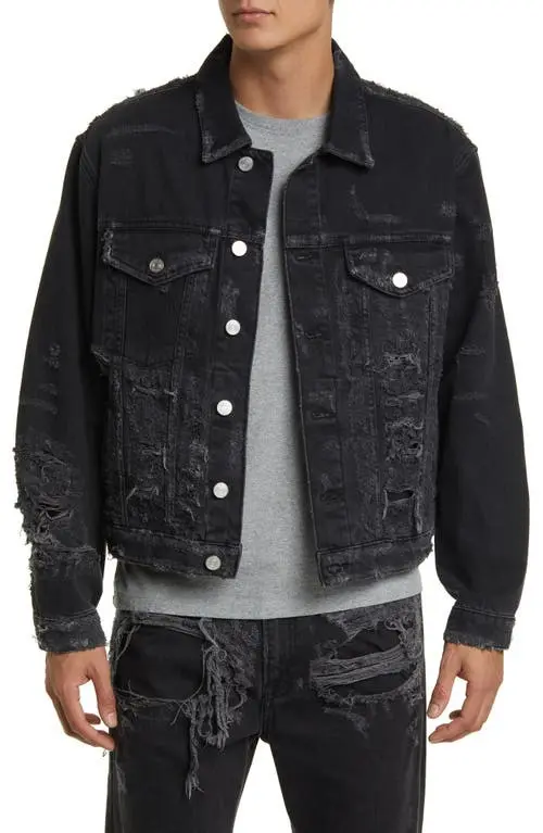 FRAME Shredded Denim Trucker Jacket Durban Destruct Editorialist